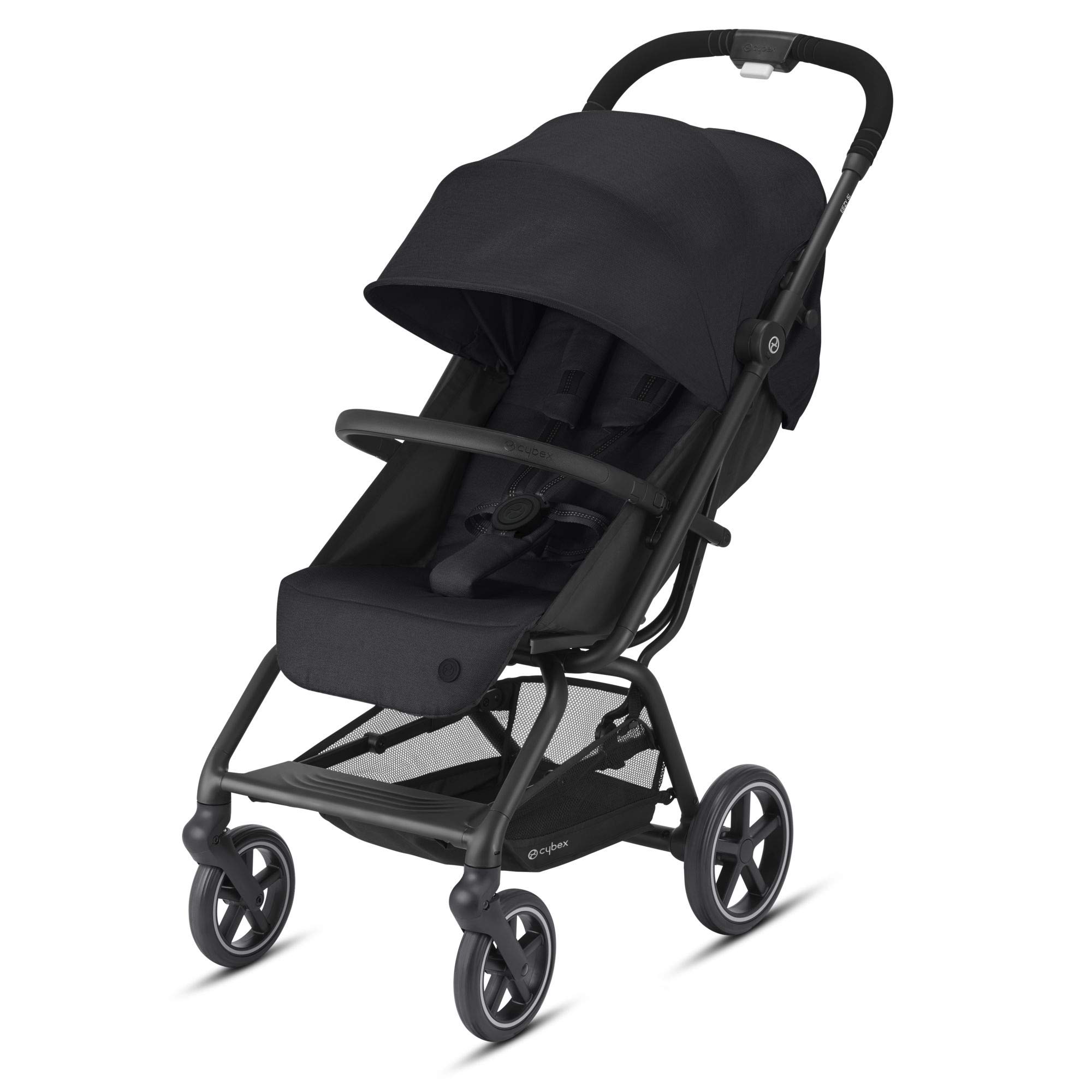 Cybex Eezy S + 2 Lightweight Travel Baby Stroller for 6 Months+, Compatible with Infant Car Seats, Compact Fold, Stands for Storage, All-Terrain Wheels, Deep Black