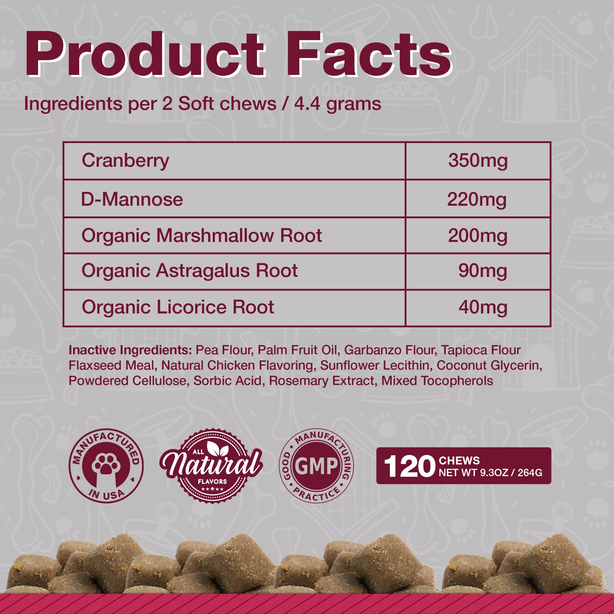Pawlife Cranberry Supplements for Dogs| Urinary Tract & Bladder Support| D Mannose & Antioxidants for Support| 120 Veterinarian Formulated Soft Chews| Up to 4-Month Supply