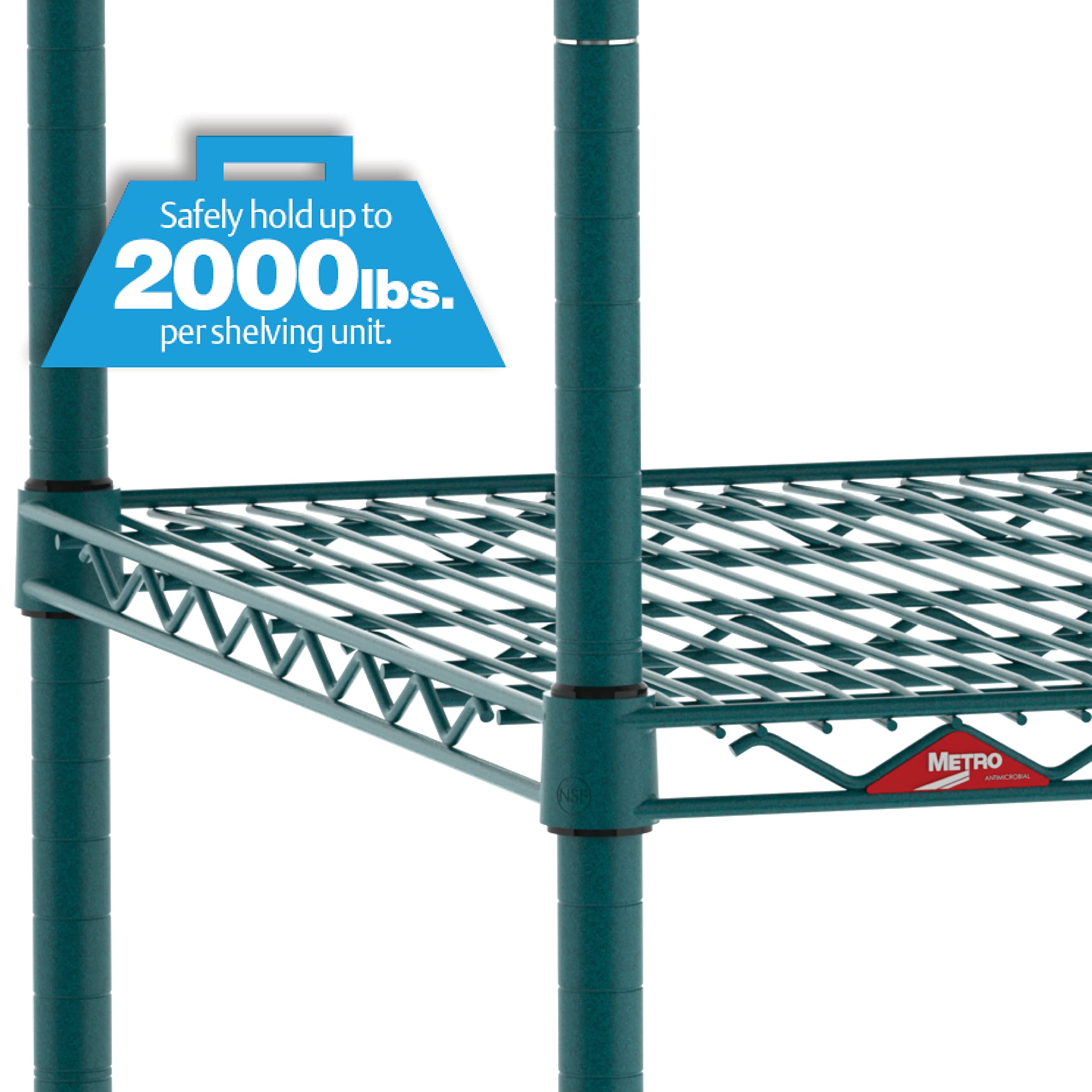 METRO Super Erecta Metroseal Green Epoxy Shelving Unit - Industrial Wire Shelving for Restaurants, Kitchens, Walk-in Coolers/Freezers with Microban - 4 Tier, 2000 lbs Capacity, 18” W x 36” L x 74” H