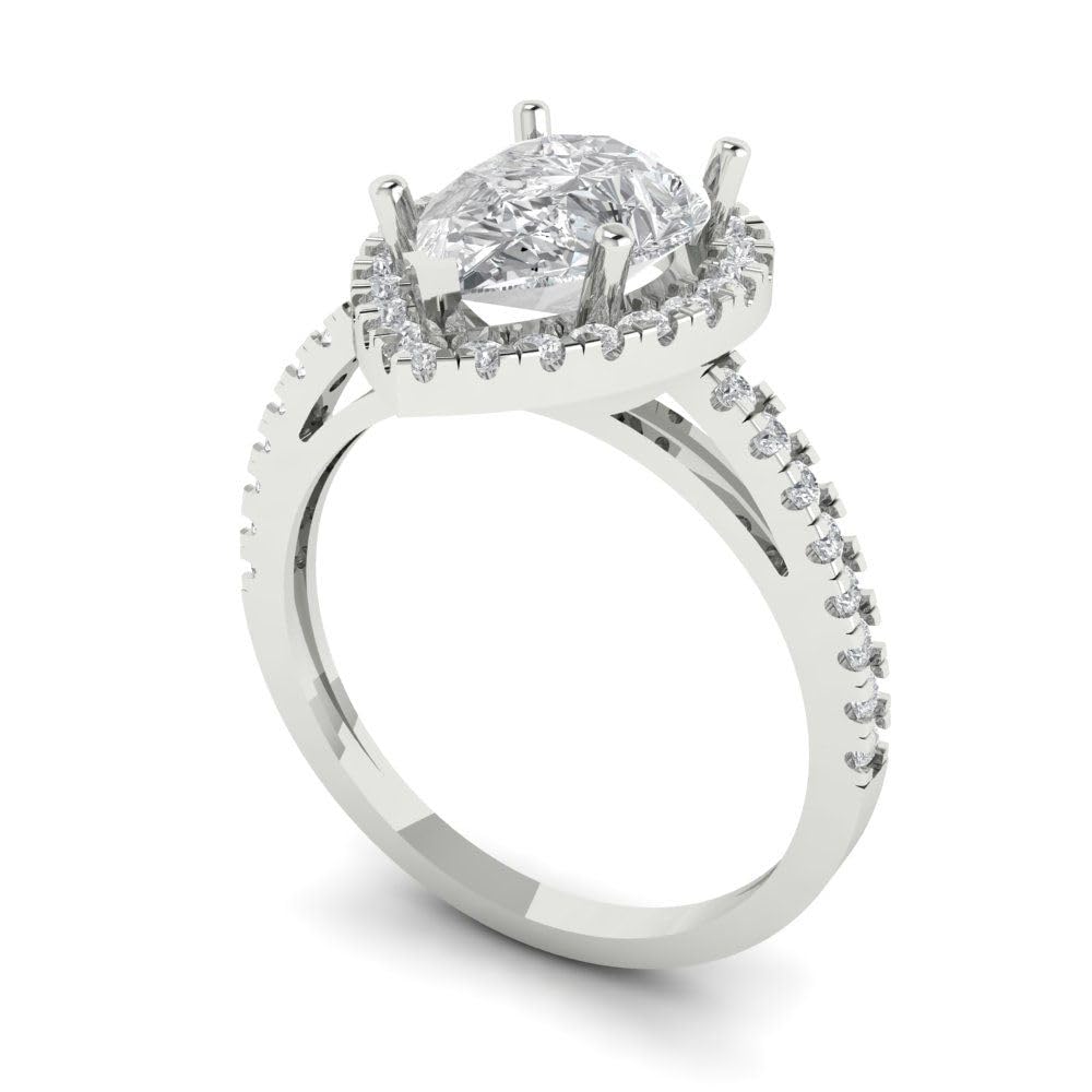 Clara Pucci 2.42ct Pear Cut Solitaire with Accent Halo Stunning Genuine Moissanite Modern Ring 14k White Gold 9.5