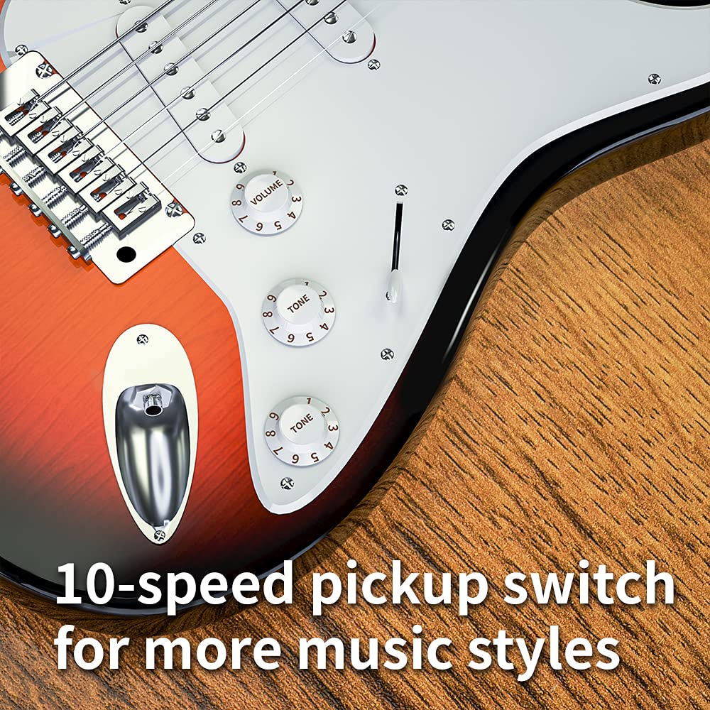 CNBLUE 39 Inch Electric Guitar, 4/4 Full Size Beginners Electric Guitar, Three Pickups & Three Tone Control with Soft Case Gig Bag (Sunburst)