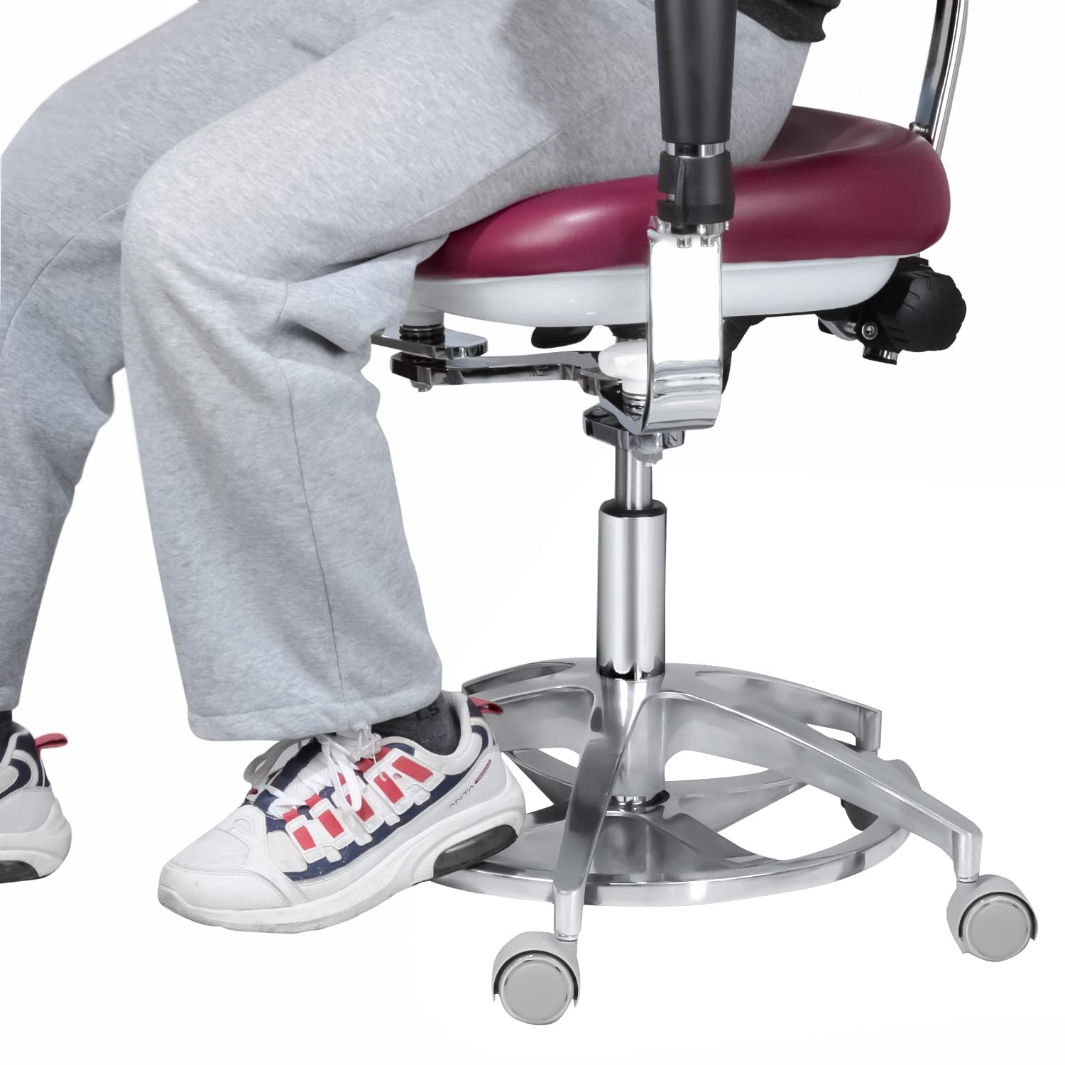 NSKI 360° Swivel Mobile Chair Dental Dynamic Seat Doctor's Stool with Armrest Foot Control PU Leather
