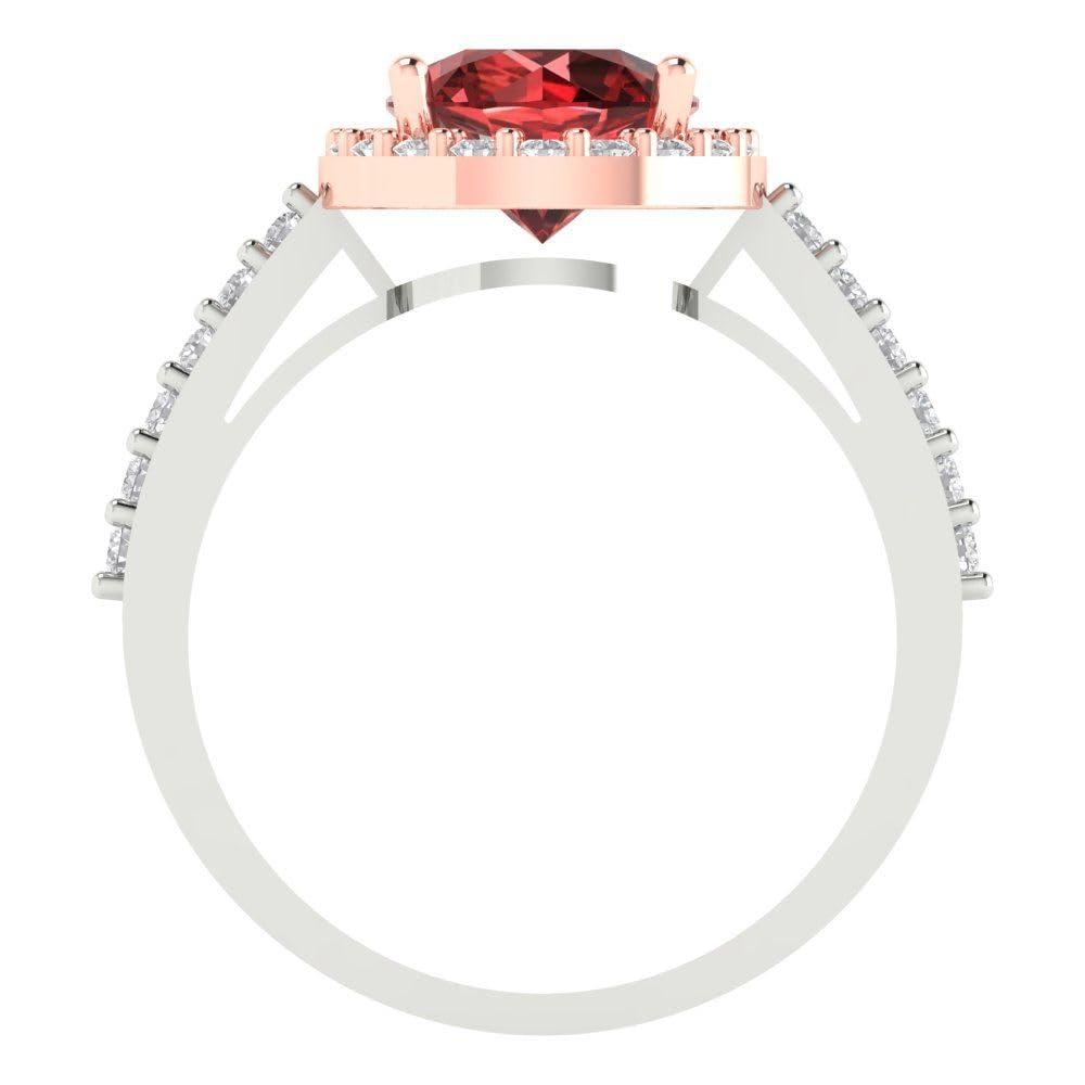 Clara Pucci 2.40 ct Round Cut Solitaire Halo Natural Red Garnet Engagement Promise Anniversary Bridal Ring 18K White & Rose Gold 8.5