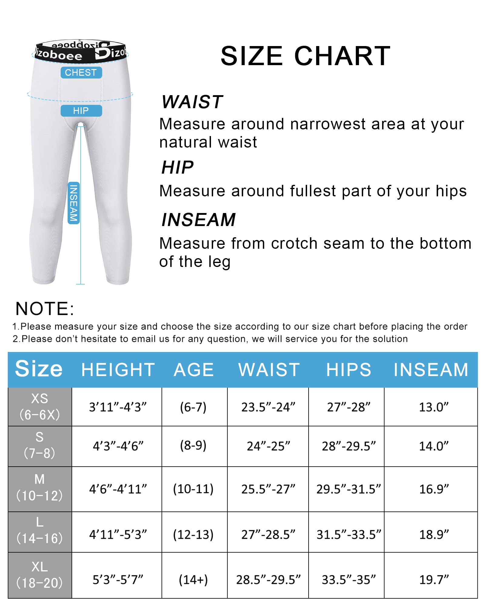 Dizoboee Boys 3/4 Compression Pants Leggings Tights for Sports Youth Kids Athletic Basketball Base Layer White M