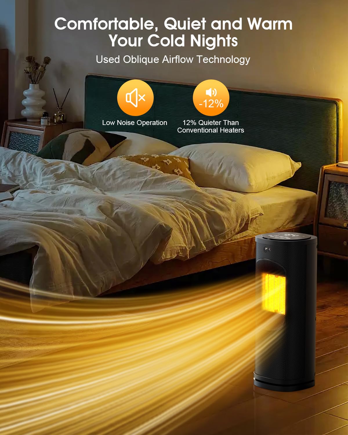 Electric Space Heater Indoor Use, 1500W Fast Heating PTC Portable Heaters with Thermostat and Remote, 12H Timer, Overheating Protection, 60ยฐ Oscillation, Room Ceramic Heater for Office Bedroom Home
