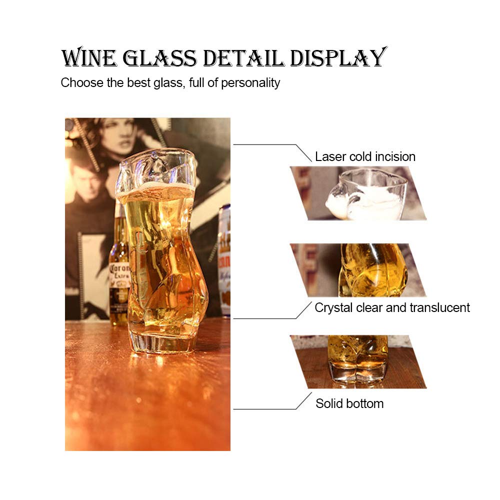 DKY Whiskey Glasses - Beer Stein Male Female Shaped Custom Design Shot Glasses [Set of 2] - Tequila Vodka Whiskey Bourbon Funny Durable Style - 2.1 & 2.1ounce