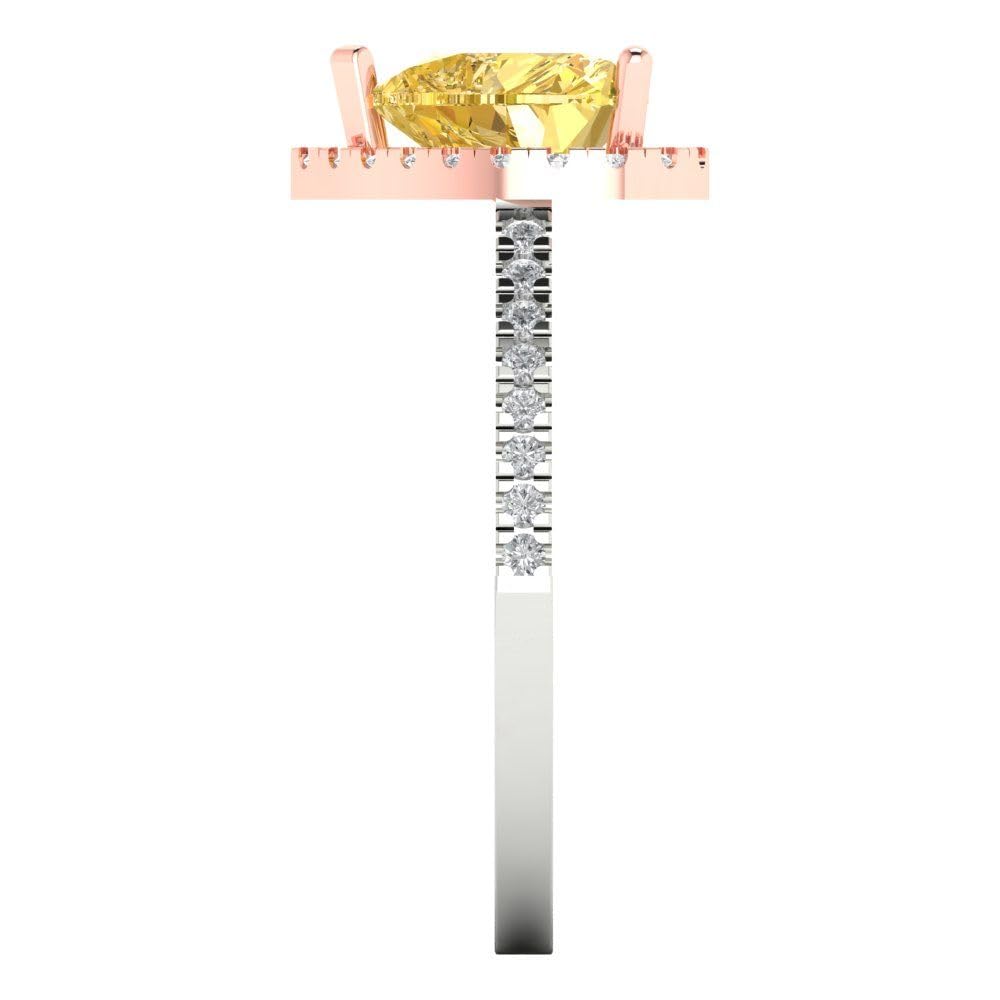 Clara Pucci 2.46 ct Heart Cut Solitaire W/Accent Halo Natural Yellow Citrine Bridal Wedding Statement ring 18K 2 Tone Gold Size 6