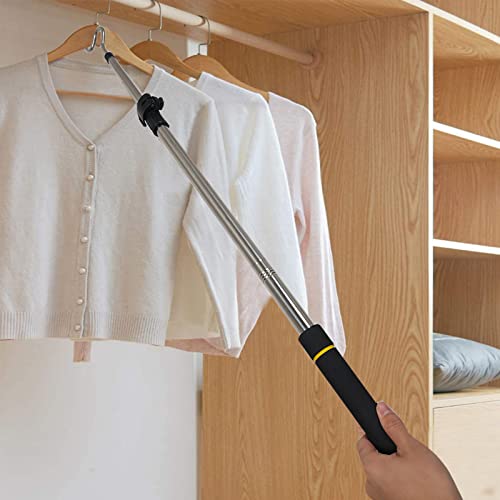 Greeily Clothes Hanger Reaching Hook Telescopic Adjustment it is Light and can Extend from 37" to 65" with 4.7 "Hook and Sponge Handle.Multifunctional Hook Rod for Hanging Lights, Clothing.