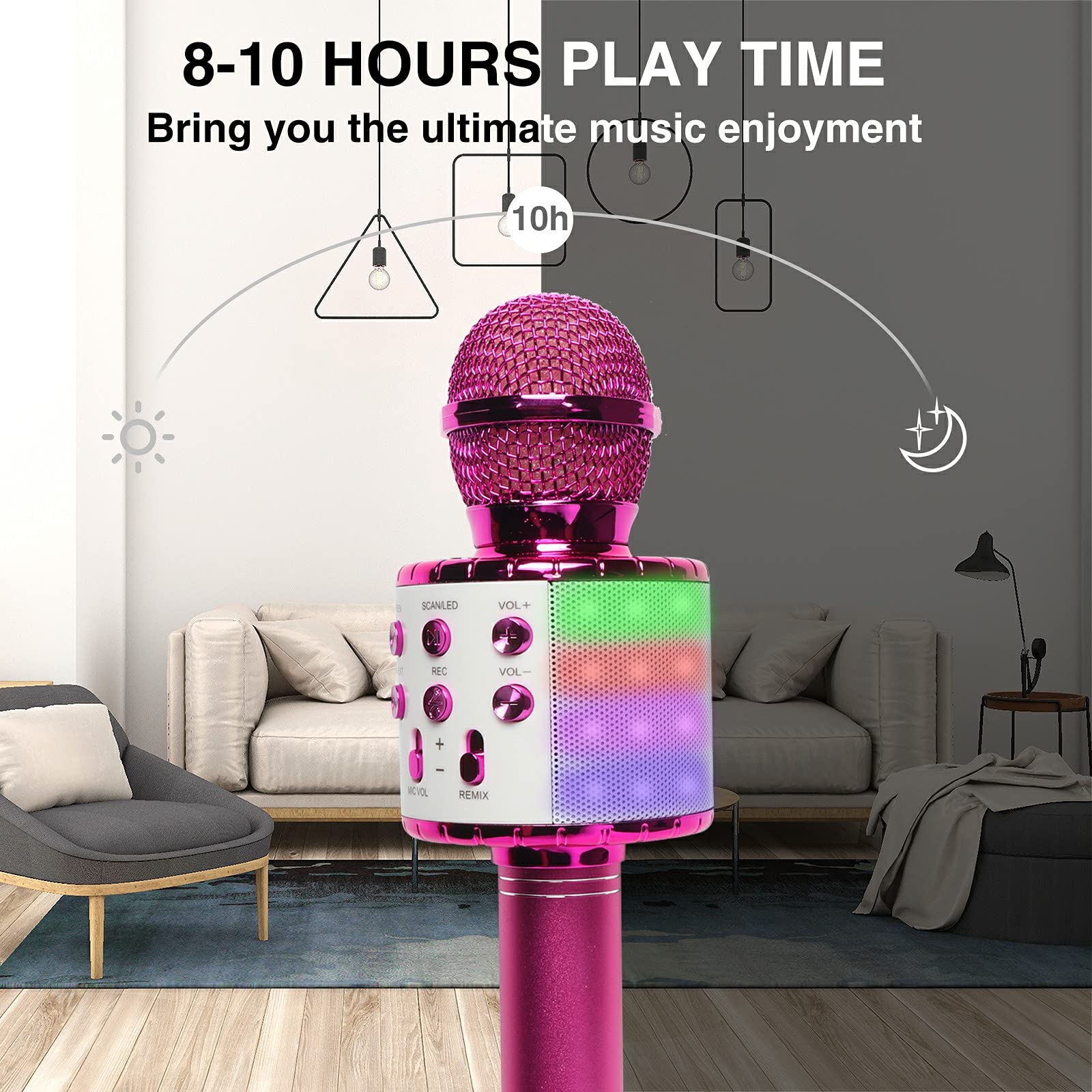 DREAM&GLAMOUR Karaoke Microphone for Kids,Bluetooth Wireless Microphone with LED Lights,Portable Handheld Karaoke Mic Speaker Machine for Girls Boys Adults(Pink)
