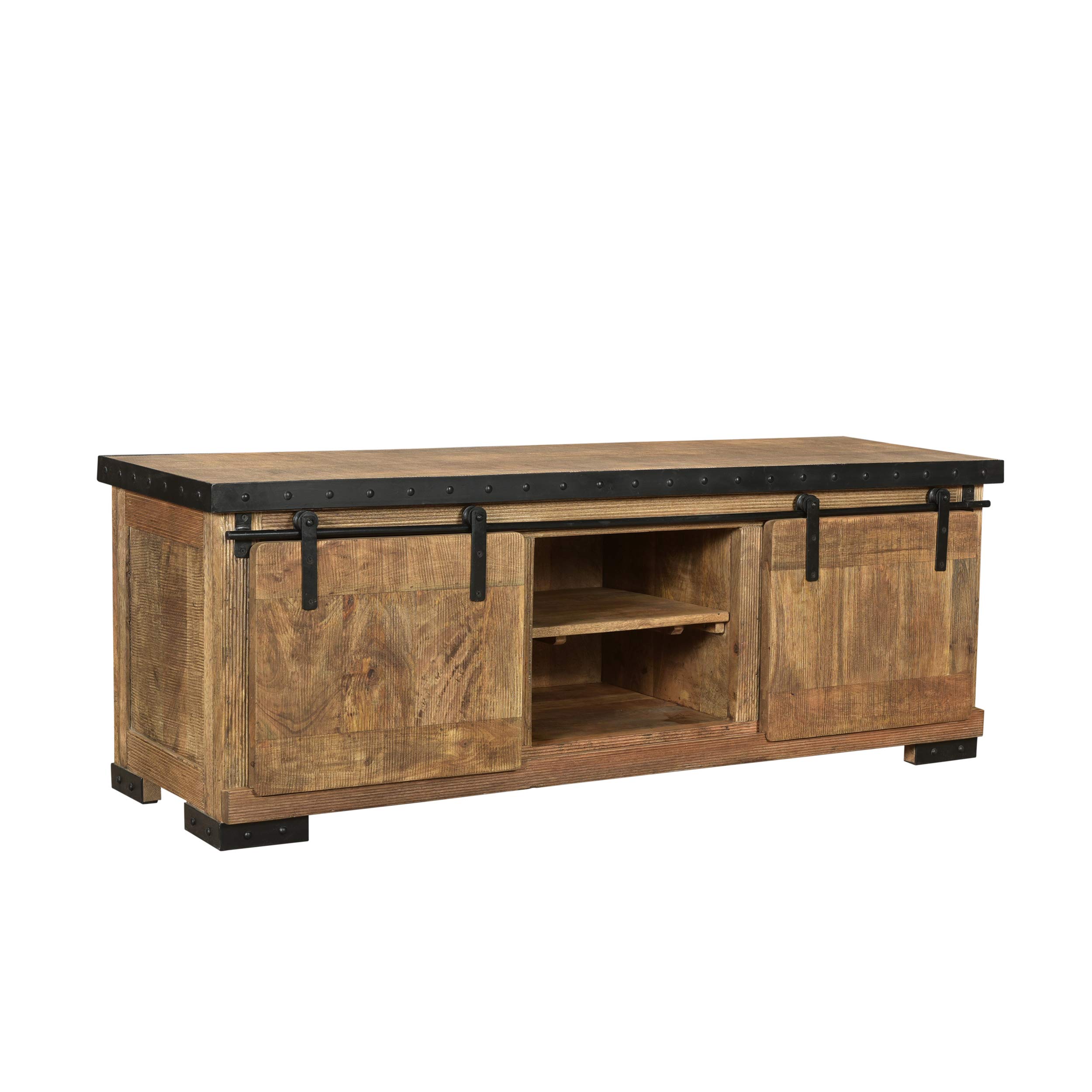 Christopher Knight Home Madge Modern Industrial Mango Wood TV Stand, Natural Finish, Black