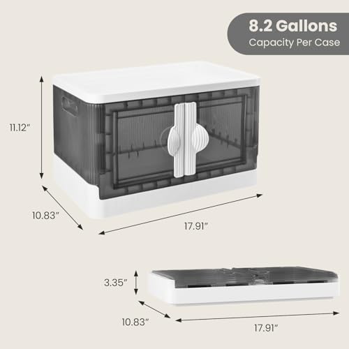 HOMEFLA 8.2 Gal Stackable Plastic Storage Bins with Lids, 2 Pack Foldable Storage Containers with Double Door, Closet Organizers and Storage, Storage Boxes for Craft Home Pantry Office Dorm White