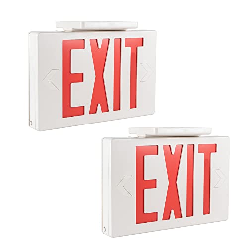 Gruenlich LED Emergency EXIT Sign with Double Face and Back Up Batteries- US Standard Red Letter Exit Lighting, UL 924 Qualified, 120-277 Voltage, 2-Pack