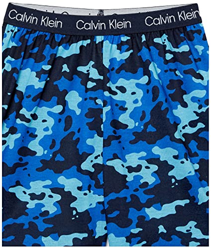 Calvin Klein Boys' Little 2 Piece Sleepwear Top and Bottom Pajama Set, Calvin Camo, Large