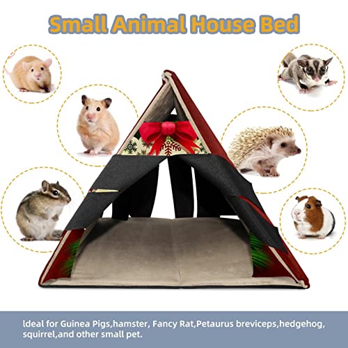 enheng Small Pet Hideout Merry Christmas with Red Background Hamster House Guinea Pig Playhouse for Dwarf Rabbits Hedgehogs Chinchillas