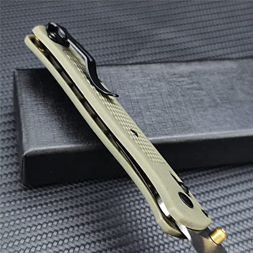 EDC Folding Pocket Knife For Men, Satin Plain Edge Drop Point Blade , Green Grivory Fiberglass Super Lightweight Handle Axis Lock With Belt Clip, Everyday Carry Thumb Studs Manual Open (Green Handle Satin Blade)