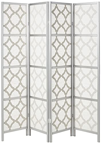 Roundhill Furniture Quarterfoil Infused Diamond Design 4-Panel Room Divider, Silver