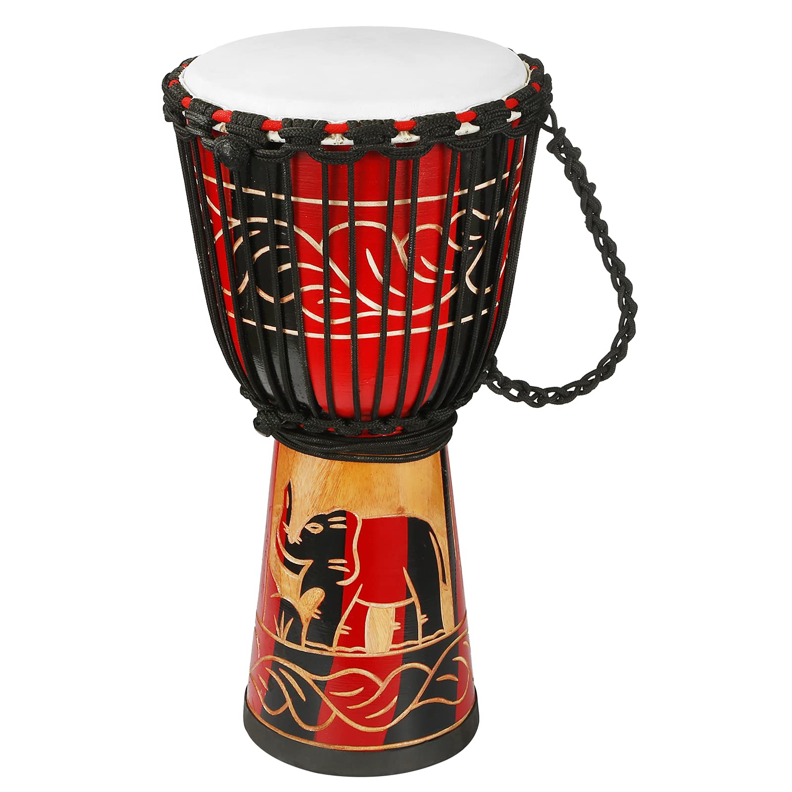 Djembe Drum Bongo Hand Drum with Goatskin African Drum Congo Stardard Size Great Gift for Beginners Adults and Kids elephant