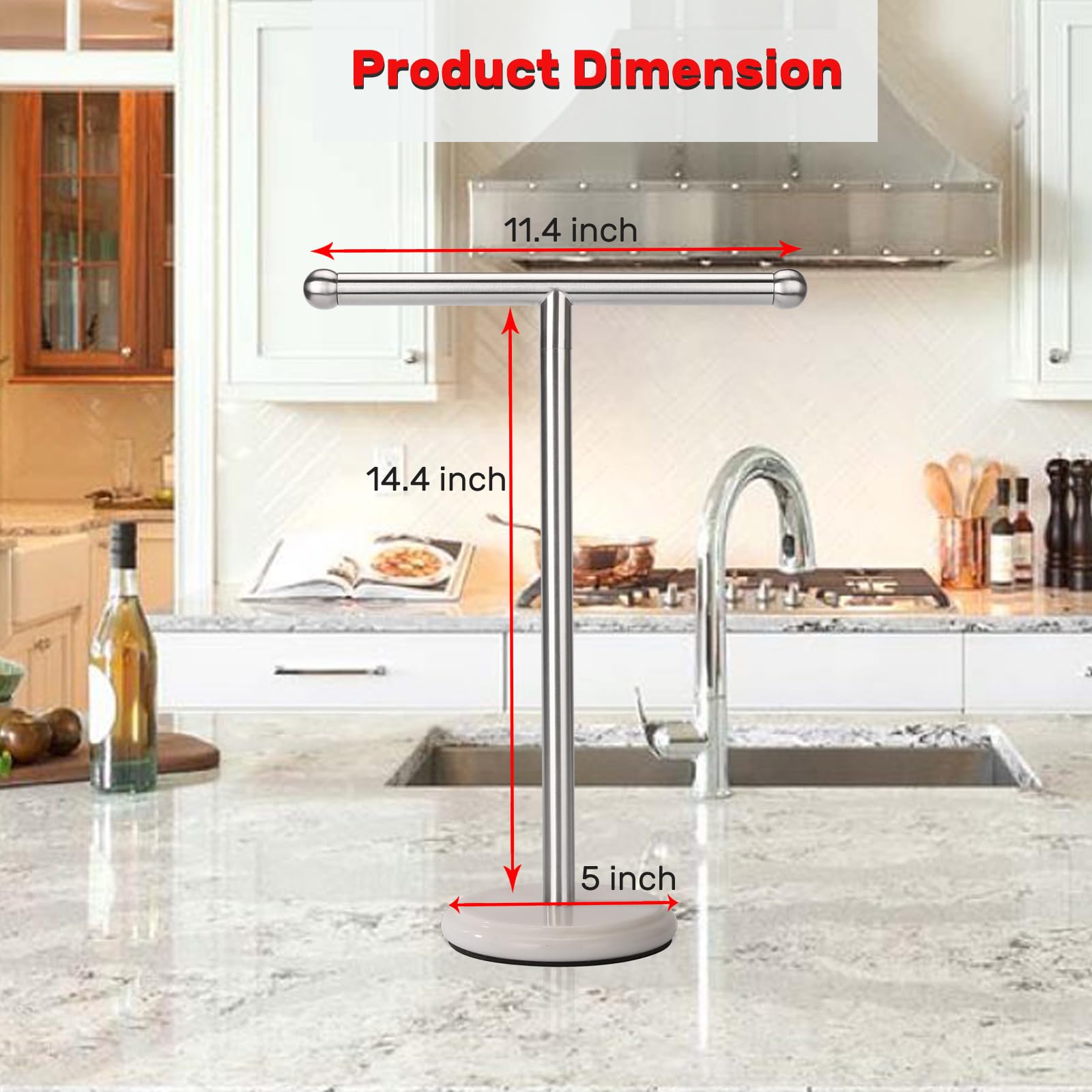 Hand Towel Holder, Hand Towel Rack Stand with Heavy Marble Base, Countertop Hand Towel Holder Stand for Bathroom (Brushed Nickel)