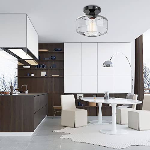 CNSUNWAY Semi Flush Mount Ceiling Light, Clear Glass Shade, E26 Bulb Base, Modern Farmhouse Light Fixtures for Kitchen Hallway Bedroom, Industrial Lamp, Ceiling Light Fixture (Bulb Not Included)