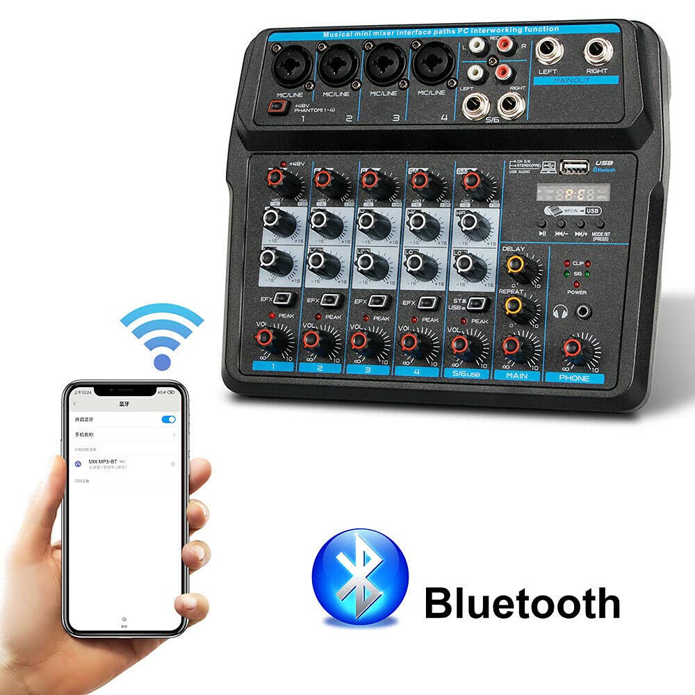 CNCEST Professional Live Mixing Studio Audio Sound Mixer Console USB Audio110V(6 Channel), black