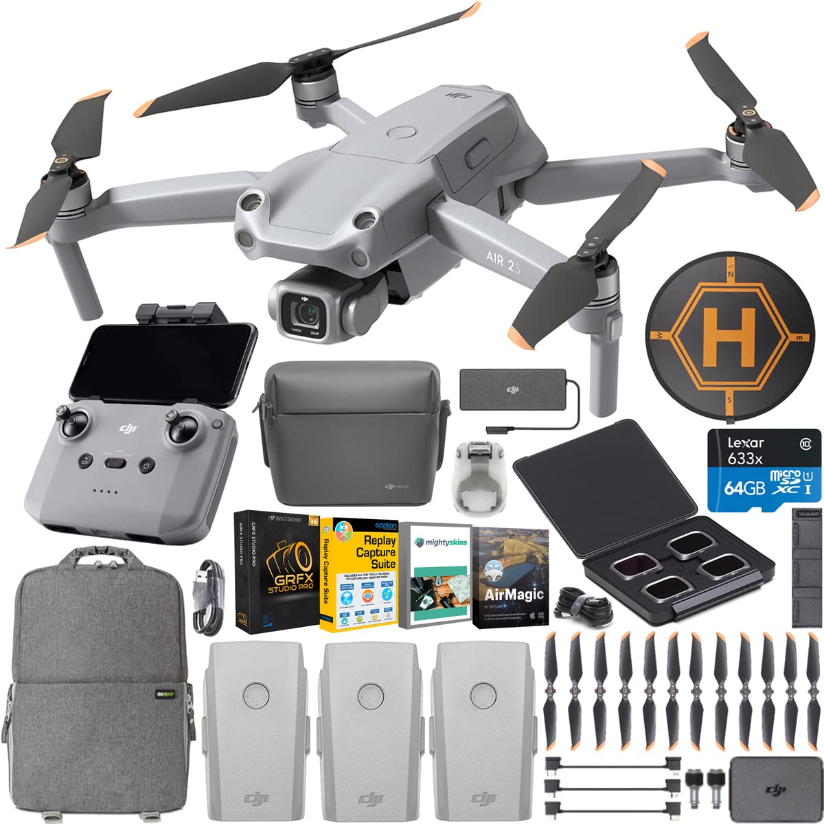 DJI Air 2S Fly More Combo Drone Quadcopter with 5.4K Video, 1" CMOS Sensor, 3-Axis Gimbal Camera, Triple Battery, ND Filters Bundle with Deco Gear Backpack, Landing Pad and Software