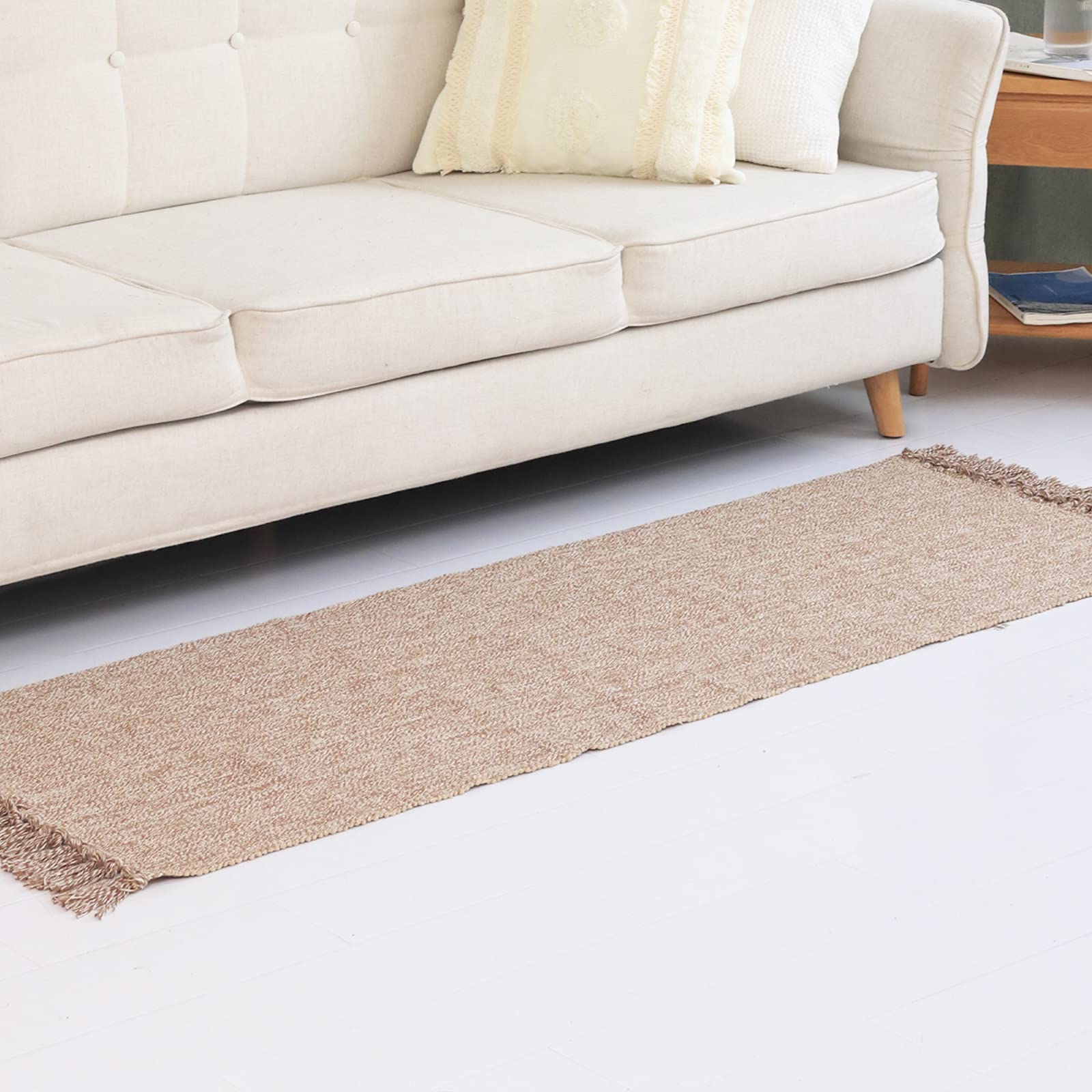 Boho Bathroom Rug Cotton Reversible Laundry Room Rag Rug - Hand Woven Solid Color Chindi Area Rug Entryway for Kitchen Bathroom Bedroom Dorm (2' x 4'3, Coffee)