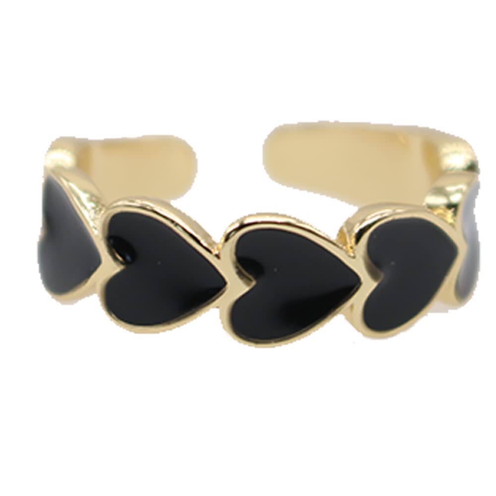 Colorful Enamel Heart Ring Adjustable Love Heart Open Band Ring Plain Stackable Finger Ring Wedding Love Promise Ring for Women Fashion Jewelry Gift Gold Plated (Blue)