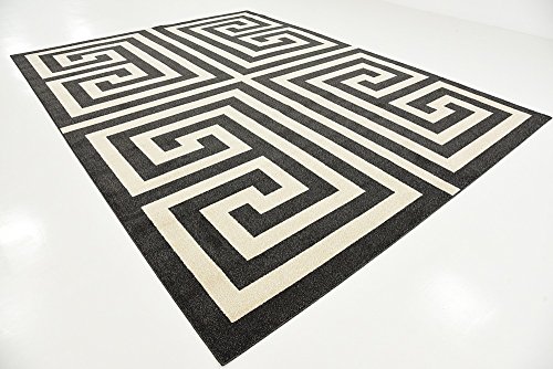 Unique Loom Athens Collection Classic Geometric Modern Border Design Area Rug, 9 ft x 12 ft, Black/Beige
