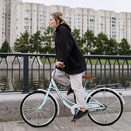 CRX 26" Beach Cruiser Bicycle - 26-Inch Single Speed Bicycle Womens Comfort Bikes Beach Cruiser Bike Single Speed Retro-Styled with Rear Rack Small Steel Step-Through Frame for School Live Students