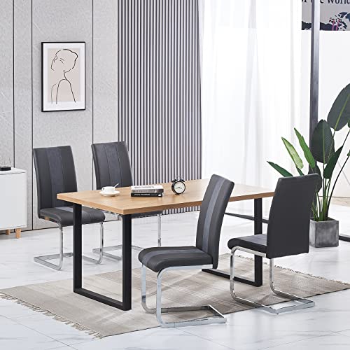 ENJAOUSLF Dining Chairs Set of 4 Faux Leather Kitchen Chairs with Chrome Chairs Upholstered Dining Chairs with High Back Living Room Side Chairs Modern Armless Office Chairs, Gray
