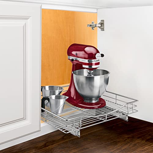 LYNK PROFESSIONALĀ® Pull Out Cabinet Organizer - Lifetime Limited Warranty - Slide Out Drawers for Kitchen Cabinets - Sliding Pantry Shelves - Roll Out Shelf Storage for Pots, Pans - 20"W x 21"D Chrome