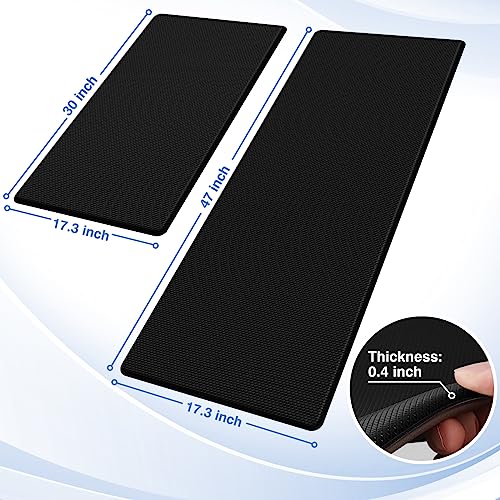 StepRite Kitchen Mat, 2PCS Kitchen Rugs, Cushioned Anti Fatigue Kitchen Mats for Floor, Non-Slip Standing Desk Mat, Waterproof Kitchen Rug Set for Kitchen, Floor, Office (17 "×47" +17 "×30 ", Black)
