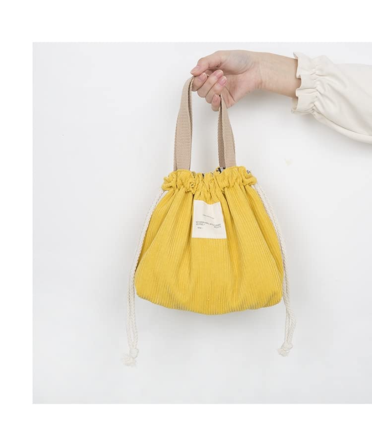 CHERSE Corduroy Lunch Bag for Women Lunch Box Aesthetic Lunch Bag Drawstring Cute Hand Bag Pastel Supplies (Drawstring Green)