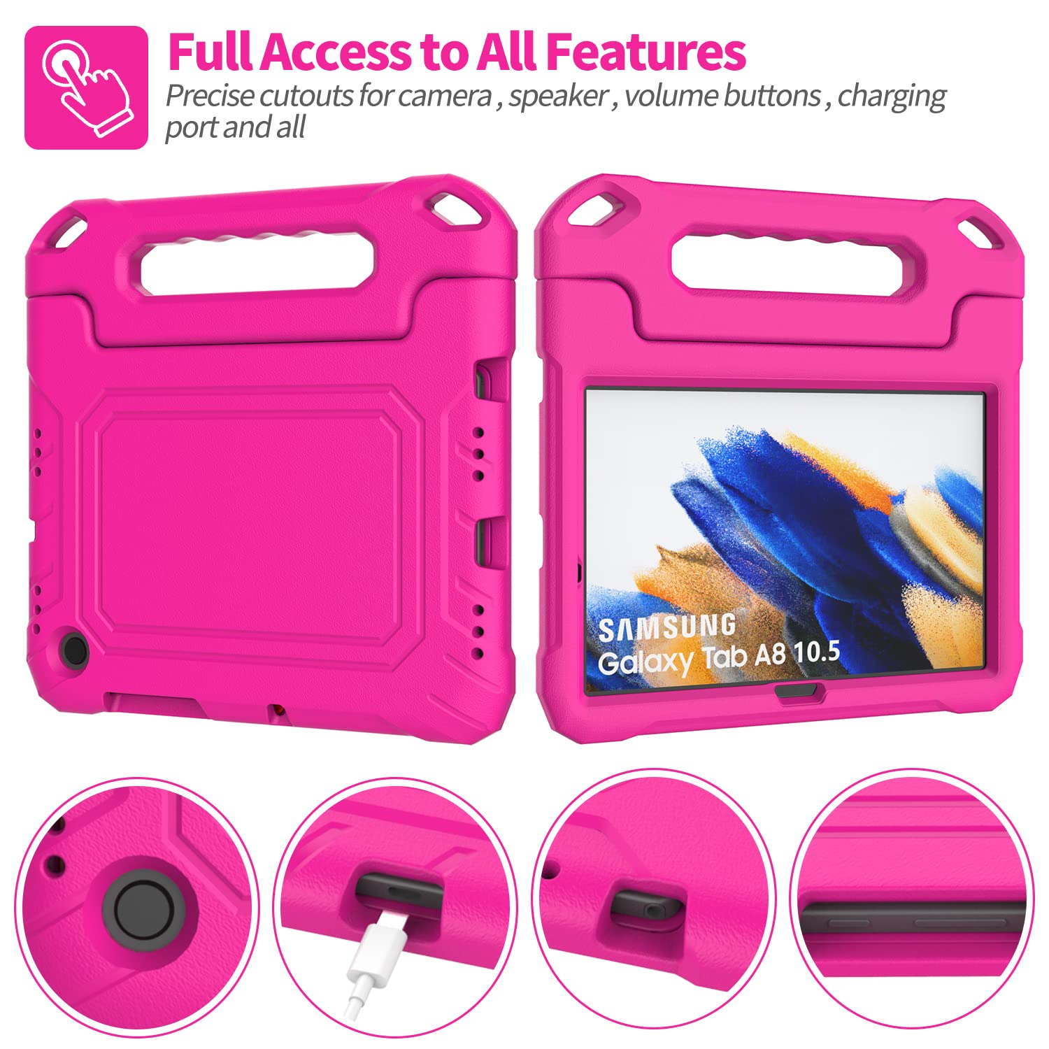 RTOBX Kids Case for Samsung Galaxy Tab A8 10.5 Inch 2022, Galaxy Tab A8 Case with Screen Protector, Shockproof Handle Stand Case for Samsung Galaxy Tab A8 10.5β 2022 (SM-X200/SM-X205/SM-X207), Pink