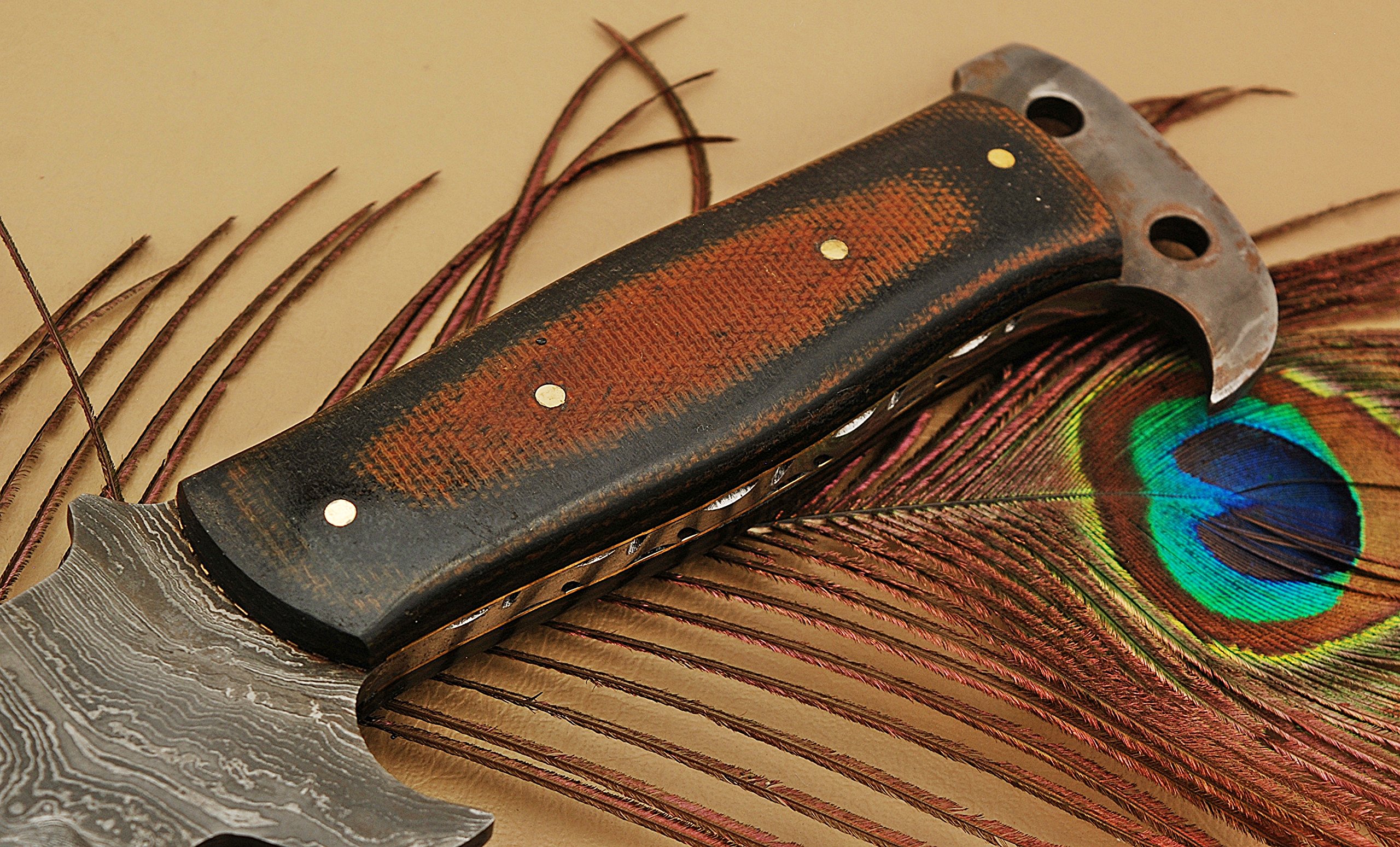 Damascus Hunting Fix Blade Knife | Custom Handmade Outdoor Camping Survival Kitchen Knives, Bowie Chef Knife EDC 18” Makala Wood Handle with Leather Sheath