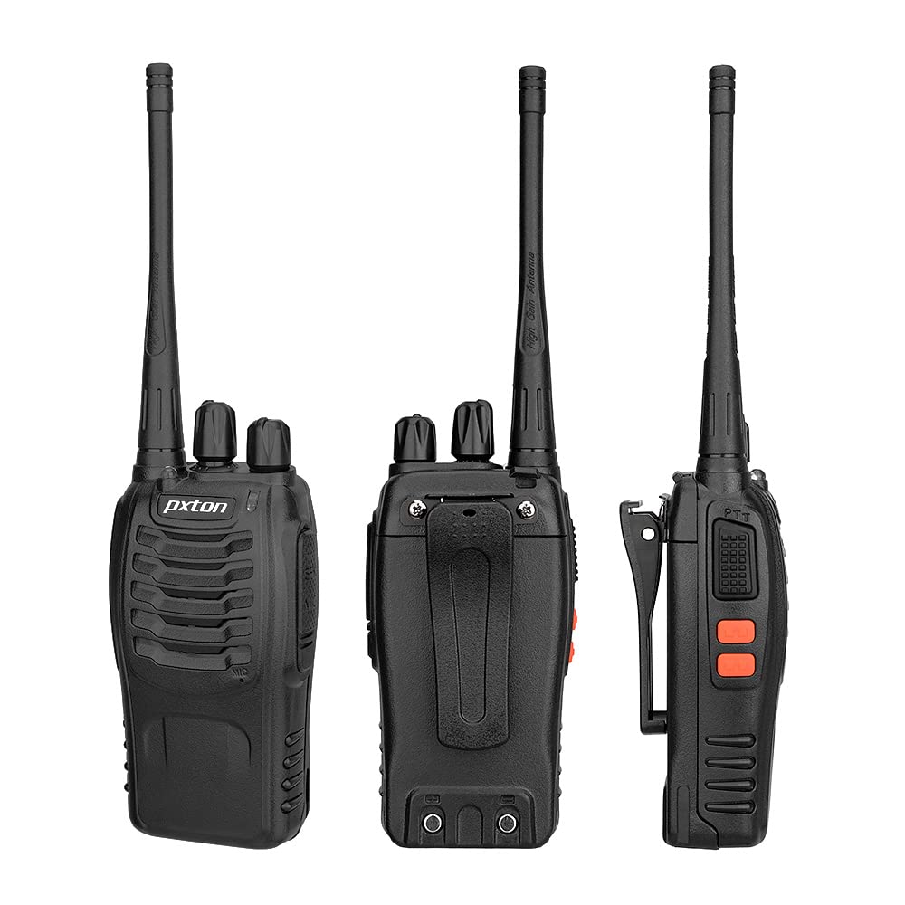 pxton walkie talkies for Adults Long Range with USB Charger and Upgraded Earpieces,Handheld Portable Two Way Radio walkie Talkie Rechargeable Include Li-ion Battery and Flashlight(4 Pack) Black