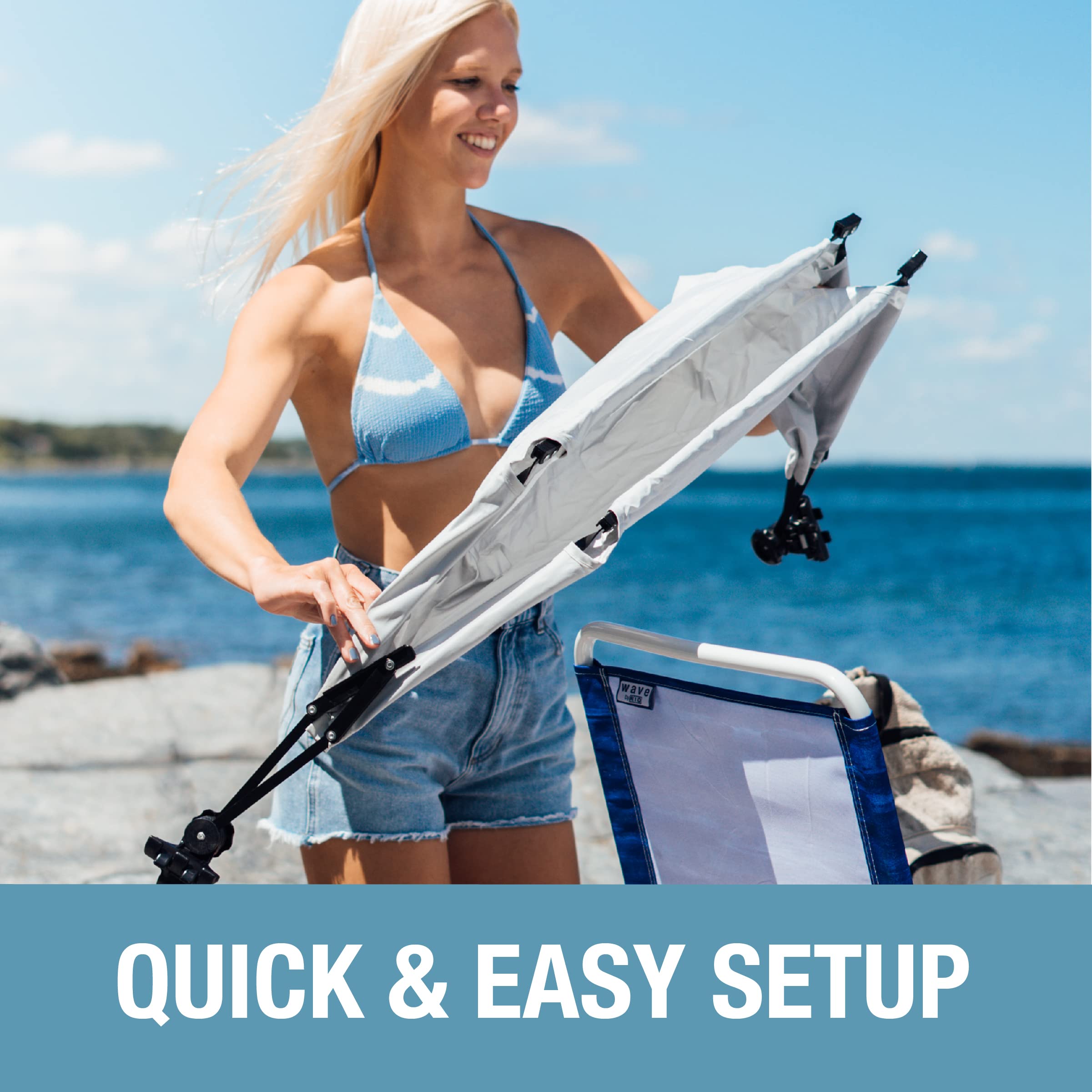 CleverMade Chair Umbrella, Outdoor Sport Canopy, Adjustable UPF 50+ Beach Umbrella with Clamps