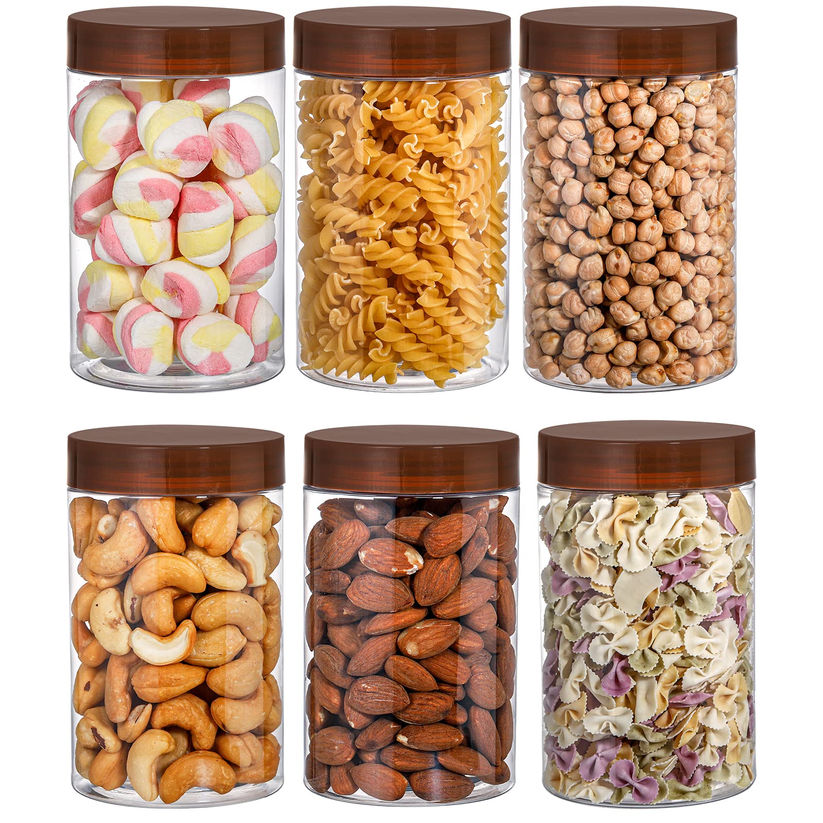 Fasmov 20 Pack 12 Oz Clear Empty Plastic Jars with Screw-on Lids, Ideal Containers for Kitchen and Home Storage, Brown