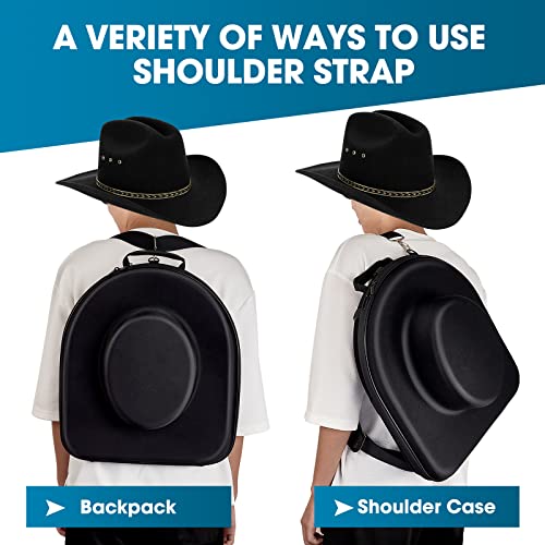 MOSLA Hat Box Travel Fedora Case Universal Size Hat Carrier,Sleek Hat Storage Case Easily Straps to Suitcase or Carried on Shoulders,Travelling Hat Boxes Gift Idea for Men Black