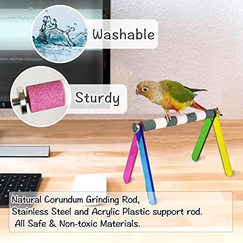 Parrot Play Stand Portable Bird Training Perch Rough-surfaced Corundum and Stainless Steel 8" (Red)