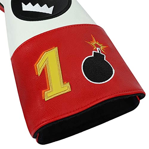 Craftsman Golf Driver Headcover Embroidery Bomb, Red and White PU Leather Golf Head Covers Driver #1 Fits Up to 460cc