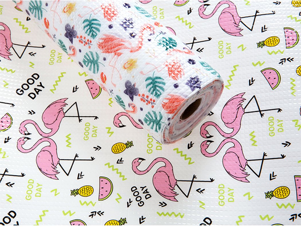 Cute Decorative Non Adhesive Foam Shelf Drawer Liner Paper for Kitchen Cabinets Dresser Pantry Closet (Flamingo Leaf, 17.7" Wx78 L)