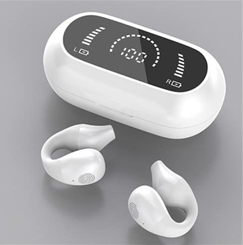 Ear-Clip Bone Conduction Headphones Bluetooth 5.3, Painless Wireless Open Ear Clip on Headphone,Waterproof Mini Sport Running Earring Earphone, Noise Cancelling HiFi Quality Long Battery Life (White)