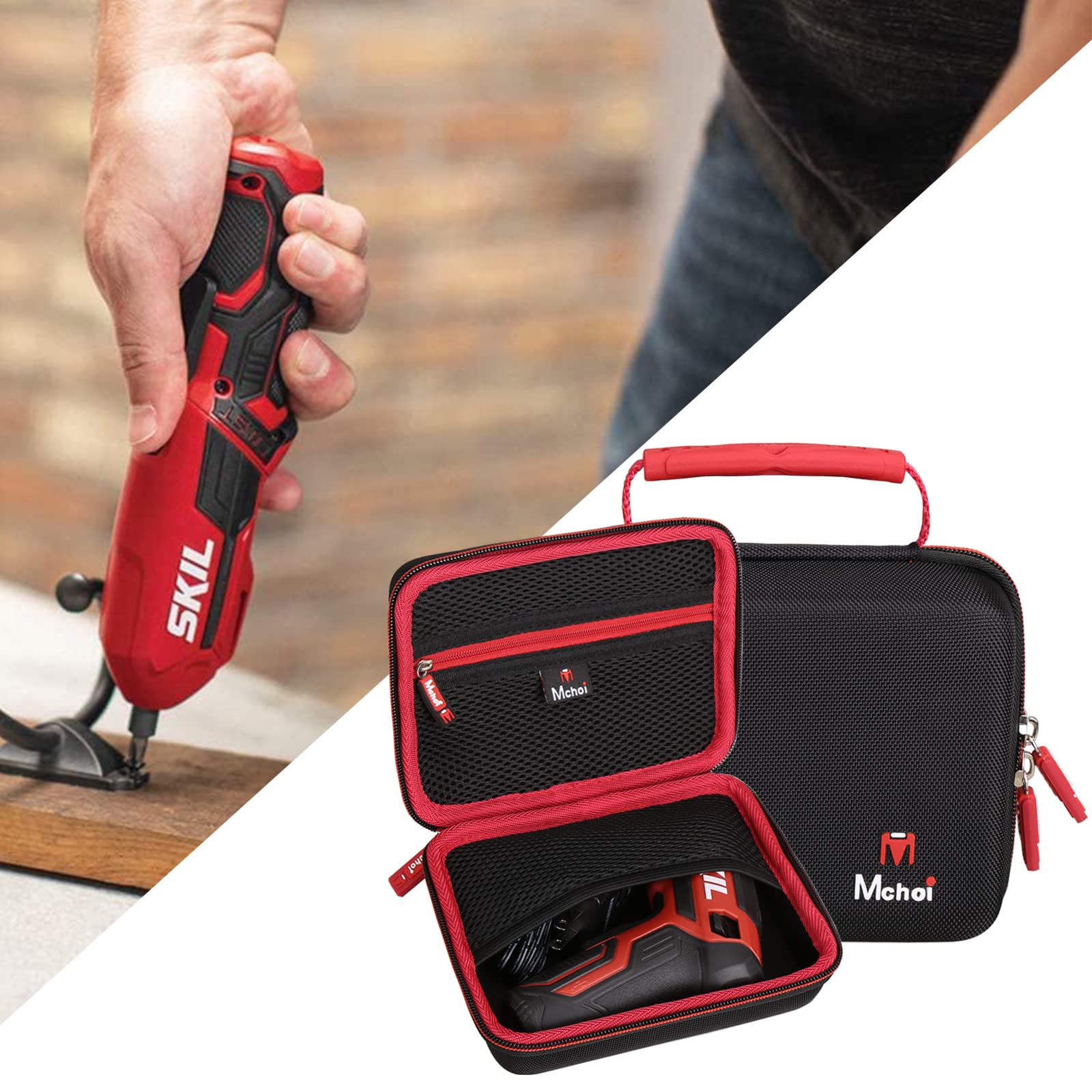 Mchoi Case Compatible with SKIL Rechargeable 4V Cordless Screwdriver - SD561801, with Mesh Pocket Fits for Bit, Bit Holder & USB Charging Cable, Power Screwdriver Shockproof Carrying Case, Case Only