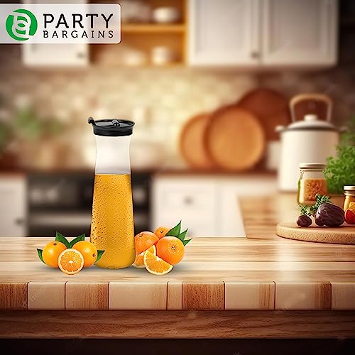 Party Bargains 34 oz. Water Carafe with Flip Tab Lids - 1 Pack, Black Lid Premium Quality & Heavy Duty Carafe - Excellent for Milk, Water, Iced Tea, Powdered Juice, Cold Brew, Mimosa Bar