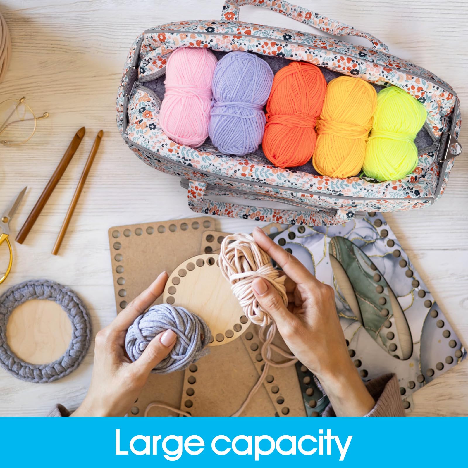 Hanfetch Yarn Storage Organizer, Knitting Crossbody Bag, Large Crochet Bag Tote Gift Yarn Holder Case for Carrying Projects, Knitting Needles, Crochet Hooks and Other Accessories (Paisley)
