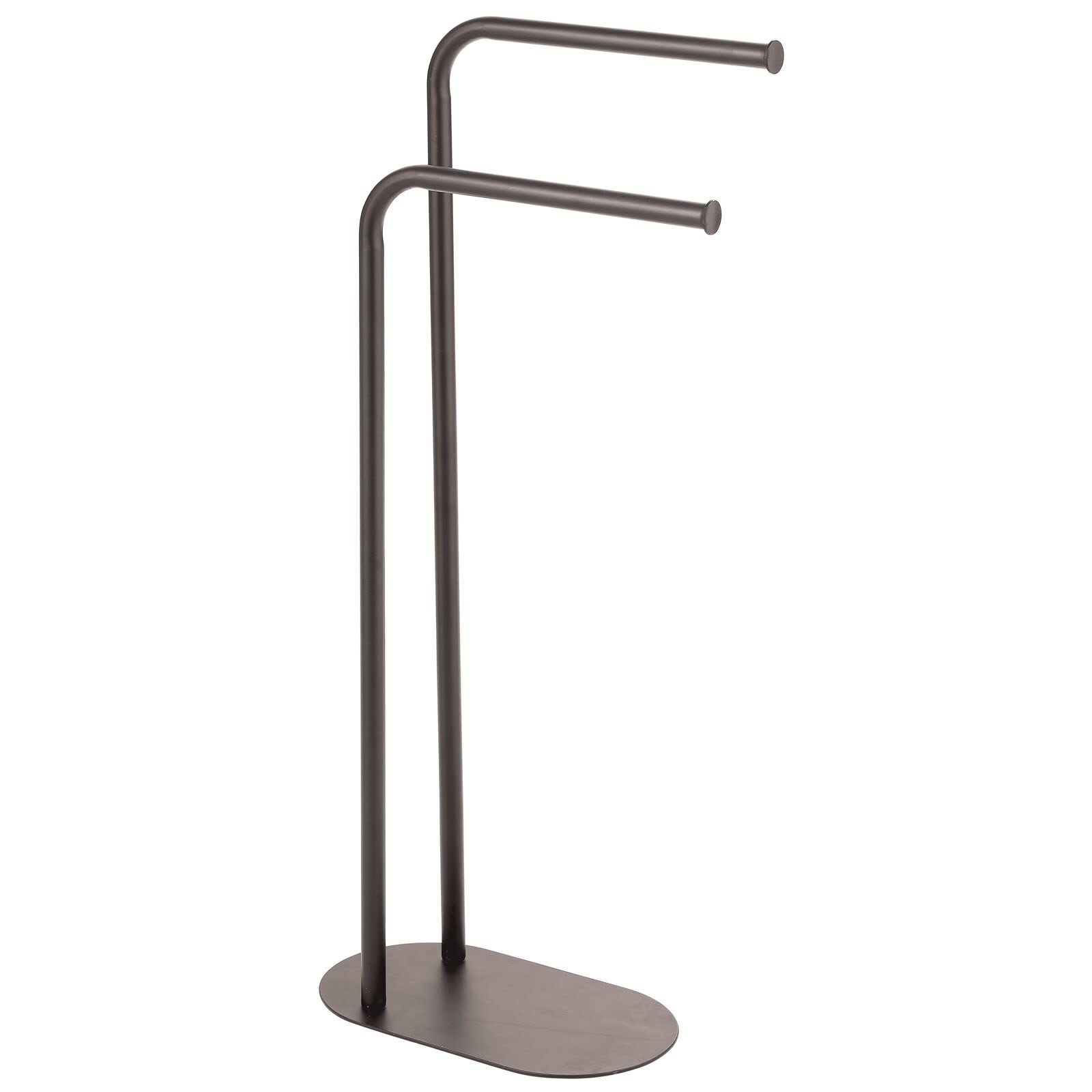 mDesign Tall Stainless Freestanding Towel Rack Holder - 2 Tier Minimalist Pedestal Hanger Holders for Kitchen and Bathroom - Racks for Bath, Hand, Dish, and Tea Towels or Washcloths - Bronze