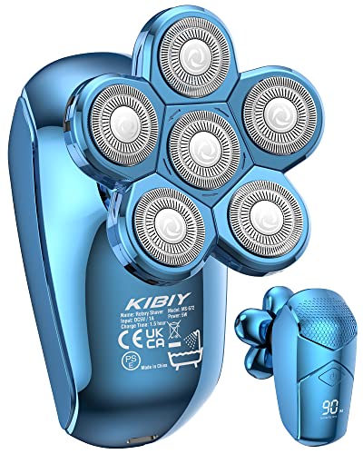Kibiy Head Shaver for Men,Upgrade 5-in-1 Men’s Electric Shaver Bald Head Shaver Cordless Electric Razor for Men IPX7 Waterproof Rotary Shaver Grooming Kit,LED Display,Type-C Charge - Blue