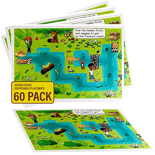 Party Bargains 60 Super Sticky Disposable Placemats - 12" x 18" (Treasure Chest Design) Baby Placemat, BPA Free & Quick to Clean, Keeps a Safe & Germ-Free Surface