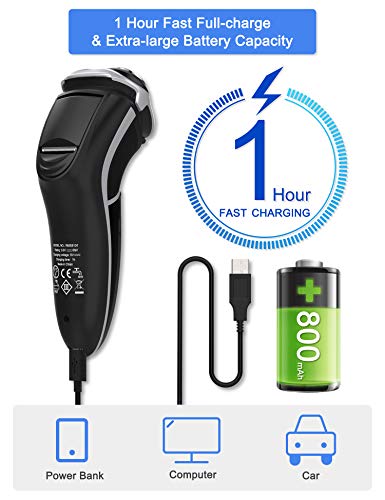 MAX-T Men's Electric Shaver - Corded and Cordless Rechargeable 3D Rotary Shaver Razor for Men with Pop-up Sideburn Trimmer Wet and Dry Painless 100-240V Black